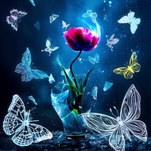 180 Pcs Holographic Glitter Butterfly Sticker Set Waterproof Plant Decorative Flower Decals Glitter Adhesive Sticker for Scrapbooking Journal Planner Water Bottle Laptop Phone (Flowers and Butterflies)