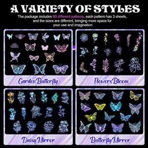 180 Pcs Holographic Glitter Butterfly Sticker Set Waterproof Plant Decorative Flower Decals Glitter Adhesive Sticker for Scrapbooking Journal Planner Water Bottle Laptop Phone (Flowers and Butterflies)