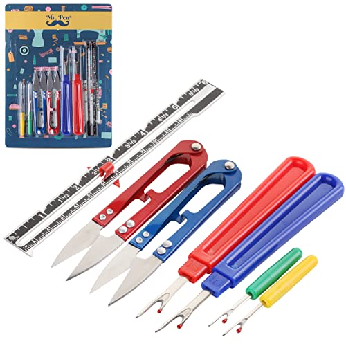 Mr. Pen- Seam Ripper Kit, 7 pcs, Seam Ripper Pack, 4 Seam Rippers with 2 Thread Snips and 1 Sliding Gauge, Seam Rippers for Sewing, Sewing Tools, Thread Cutter, Seam Ripper and Thread Remover.