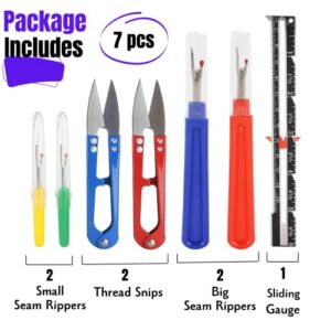 Mr. Pen- Seam Ripper Kit, 7 pcs, Seam Ripper Pack, 4 Seam Rippers with 2 Thread Snips and 1 Sliding Gauge, Seam Rippers for Sewing, Sewing Tools, Thread Cutter, Seam Ripper and Thread Remover.