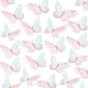 saoropeb 3d butterfly wall decor 48 pcs 4 styles 3 sizes-butterfly birthday decorations&butterfly party decorations&butterfly cake decorations-removable pink butterfly decorations (laser pink)