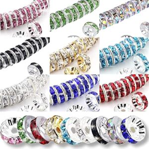 1080pcs 8mm round spacer beads, crystal beads, rhinestone beads ,beads for jewelry making necklaces, bracelet pendants (9 colors-8mm)