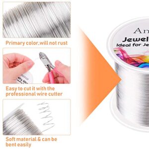 22 Gauge Jewelry Wire, Anezus Craft Wire Tarnish Resistant Copper Beading Wire for Jewelry Making Supplies and Crafting (Silver)