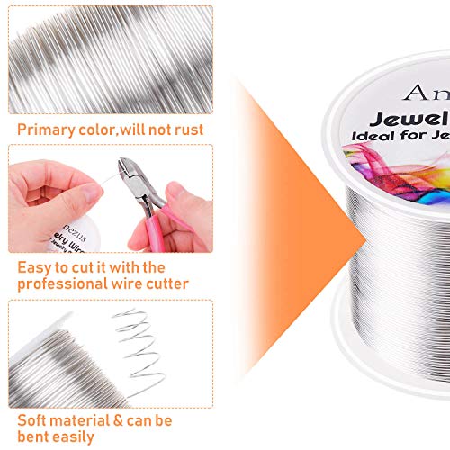 22 Gauge Jewelry Wire, Anezus Craft Wire Tarnish Resistant Copper Beading Wire for Jewelry Making Supplies and Crafting (Silver)