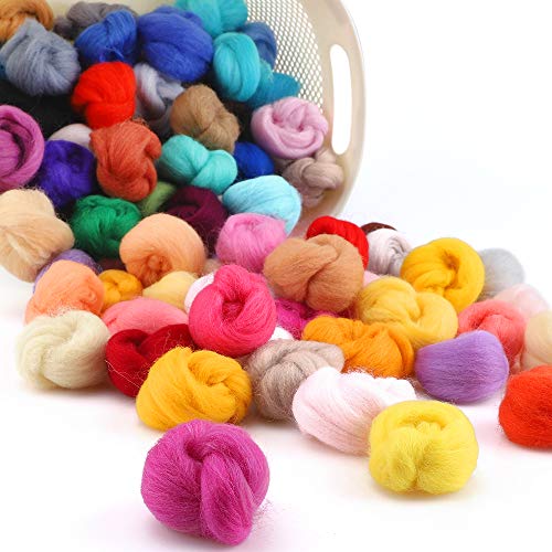 Habbi 100 Colors Needle Felting Wool - Fibre Wool Roving for DIY Craft Materials, Needle Felt Roving for Spinning Blending Custom Colors