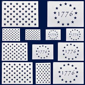 wisyok american flag 50 star stencils and 13 stars 1776 templates, american flag templates, ideal for painting on wood, fabric, paper, walls [6 sizes, 2 styles]