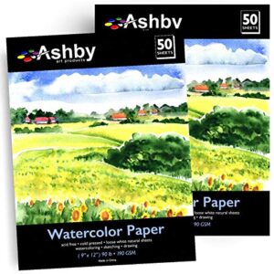 100 Sheets of Practice Watercolor Paper (9" x 12") - 190 GSM, Acid-Free and Cold Pressed.. Perfect for Painting, Sketching or Drawing. Wet, Dry and Mixed Media. Bulk Pack