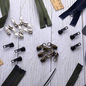 24 Pieces Black Bronze and Silver Zipper Sliders Zipper Pull Replacement with Zipper Slider Repair Kits for Metal Plastic Nylon Coil Jacket Zippers Supplies