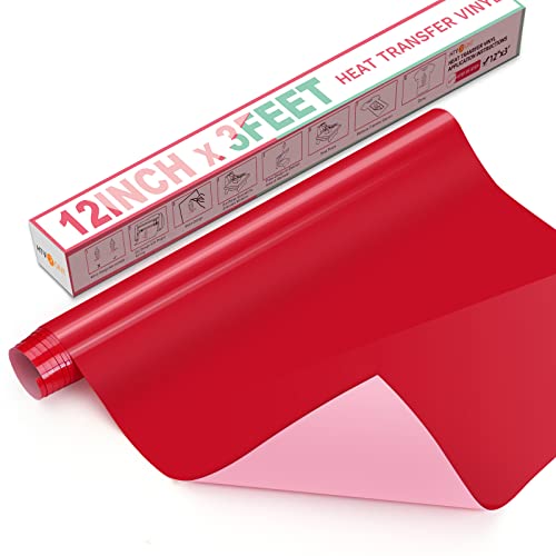 HTVRONT HTV Heat Transfer Vinyl-12" x 3FT Red HTV Vinyl Roll for T-Shirts, Iron on Vinyl for Cricut, Cameo & Heat Press Machine- Easy to Cut & Weed Vinyl Heat Transfer (Red)