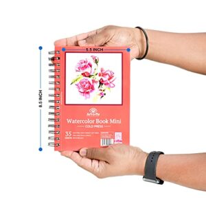 Art-n-Fly 5.5 x 8.5 in Watercolor Sketchpad Mini Book - 2 pack x 35 Sheets Each- Spiral Bound and Microperforated - 300gsm / 140lb 8.5x5.5