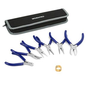 workpro 7-piece jewelers pliers set, jewelry making tools kit with easy carrying pouch (blue)