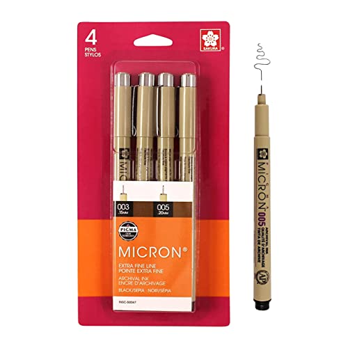 Sakura Pigma 50047 Micron Blister Card Ink Pen Set, Black/Sepia, 003/005 Black/Sepia 4CT