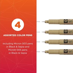 Sakura Pigma 50047 Micron Blister Card Ink Pen Set, Black/Sepia, 003/005 Black/Sepia 4CT