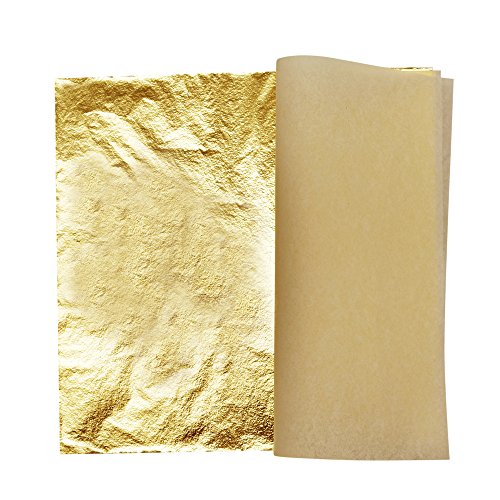 Gigules 100 Sheets Imitation Gold Leaf 5.5 x 5.5 inches Gold Foil Paper for Arts Painting Gilding Crafting Decoration