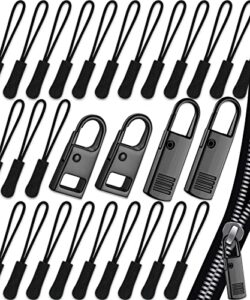 zipper pull, upgraded zipper pull replacement (24 pack), universal replacement zipper pull, zipper tab replacement, small zipper pulls for backpacks, luggage, clothes, jacket, purse, boot (black)