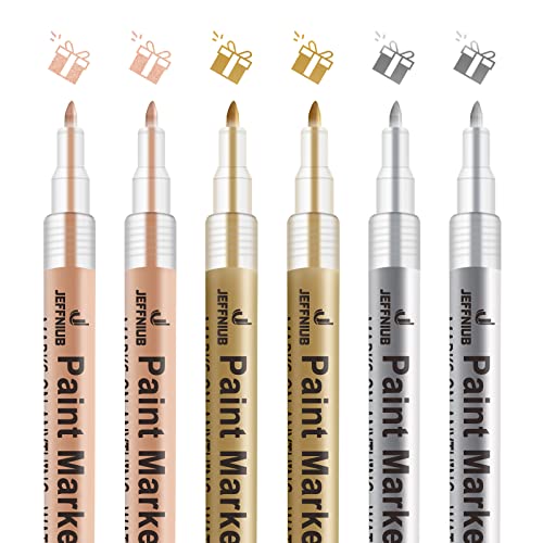 JEFFNIUB Acrylic Paint Pens Gold,Silver,Rose Gold,Paint Markers for Rocks Painting, Wood, Fabric, Glass,Ceramic,Canvas. Scrapbooking,Card Making,DIY Craft Supplies Metallic Acrylic Marker Set (0.7mm)