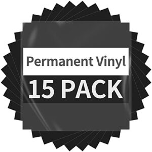 black permanent vinyl – 15 sheets glossy black adhesive vinyl 12″x11.8″, black vinyl for cricut permanent adhesive vinyl sheets for home decor car decal, glossy & waterproof vinyl paper for cricut