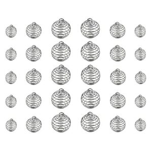 JIALEEY Spiral Bead Cages Pendants, 30 PCs 3 Sizes Silver Plated Stone Holder Necklace Cage Pendants Findings for Jewelry Making and Crafting