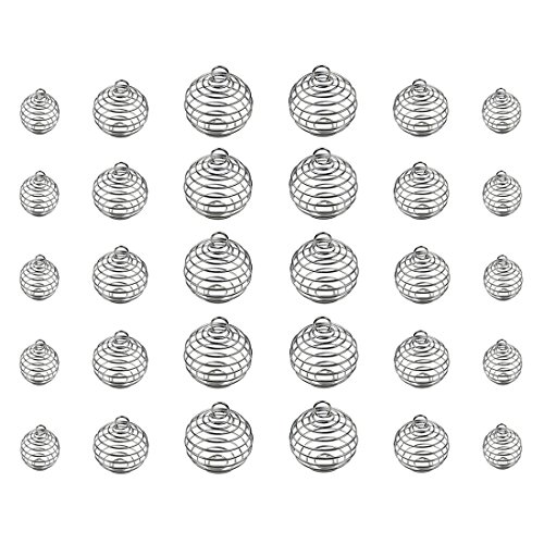 JIALEEY Spiral Bead Cages Pendants, 30 PCs 3 Sizes Silver Plated Stone Holder Necklace Cage Pendants Findings for Jewelry Making and Crafting