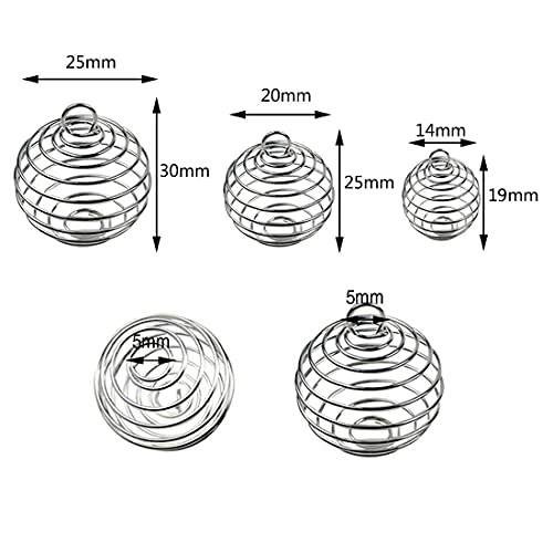 JIALEEY Spiral Bead Cages Pendants, 30 PCs 3 Sizes Silver Plated Stone Holder Necklace Cage Pendants Findings for Jewelry Making and Crafting