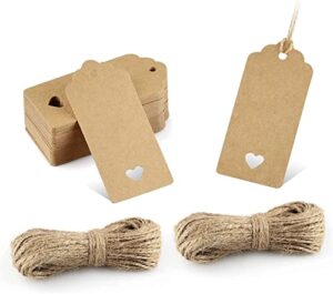 gift tags,100 pcs kraft paper gift tags with free 100ft(30m) natural jute twine for christmas holiday gifts wedding favors art craft