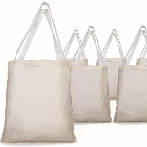 GIFTEXPRESS 12 Pack 12.75"H x 10.65" W Natural Color Canvas Tote Bag/ Canvas Craft Bags/ Canvas Grocery bags (12 Pack)