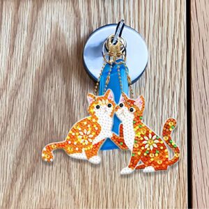 5pcs 5D DIY Diamond Painting Keychains Kit, Double Sided Full Drill Rhinestone Pasted Painting Key Chains Pendant for Kids Adults Beginners Backpack Handbag Ornaments Decoration (Cat)