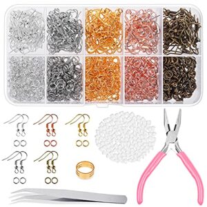 earring hooks, audab 1400pcs earring making kit with 200pcs ear ring hooks, 1000pcs jump rings, 200pcs earring backs and jewelry pliers for jewelry making supplies earring findings