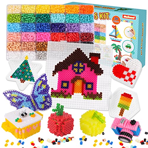 Meland Fuse Beads Kit - 11,000 pcs 36 Colors Fuse Beads Craft Set for Kids- 5MM Fuse Beads Set Including 5 Pegboards, Ironing Paper & Chain Accessories Iron Beads Christmas Birthday Gift