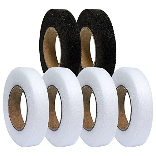 UWEME 6 Rolls Iron On Hemming Tape - Adhesive Hem Tape for Pants Dresses Clothes Curtains, Fabric Tape No Sew Hemming Tape, White, Black