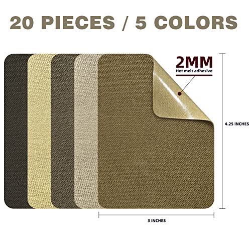 KING MOUNTAIN 20 PCS Cotton Fabric Clothes Pants Iron-on Patches,Super Glue,Inside＆Outside Repair Decoration DIY Cotton Clothes Patches Kit, 3" x 4-1/4" (7.5 cm x 10.5 cm)