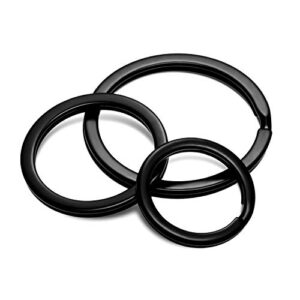 Round Flat Key Rings Key Chain Small Metal Split Ring for Home Car Keys Organization, 30 Pieces (Black, 3/4 Inch, 1 Inch and 1.25 Inch)