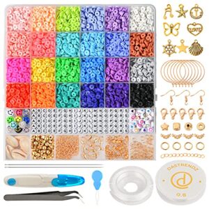 dastrendz 6000+ polymer clay beads bracelet making kit flat round clay beads heishe beads for jewelry bracelets necklace making kit adult kidz, fun craft kit, teen girl gifts jewelry making kit