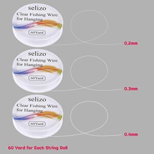 Fishing Wire, Selizo 3Pcs Clear Fishing Line Jewelry String Invisible Nylon Thread for Hanging Decorations, Beading and Crafts (3 Sizes, 60 Yards per Roll)