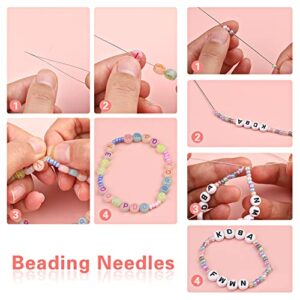 74 Pcs Beading Needles Set Include 60 Pcs Long Straight Beading Thread Needles + 8 Pcs Big Eye Beading Needles, Embroidery Needles with Needle Bottle, Thimble, Needle Threaders for Jewelry Making