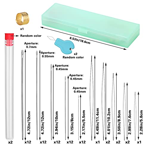 74 Pcs Beading Needles Set Include 60 Pcs Long Straight Beading Thread Needles + 8 Pcs Big Eye Beading Needles, Embroidery Needles with Needle Bottle, Thimble, Needle Threaders for Jewelry Making