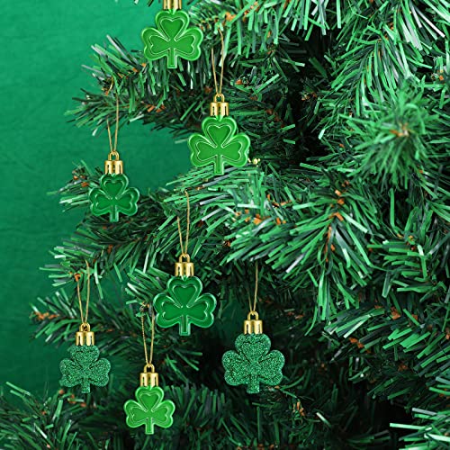 Fovths 36 Pieces 2 Sizes St Patrick's Day Shamrocks Ornament Set 3 Styles Green Good Luck Clover Hanging Bauble for Tree, Table, Party Hanging Decorations