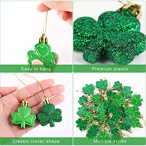 Fovths 36 Pieces 2 Sizes St Patrick's Day Shamrocks Ornament Set 3 Styles Green Good Luck Clover Hanging Bauble for Tree, Table, Party Hanging Decorations