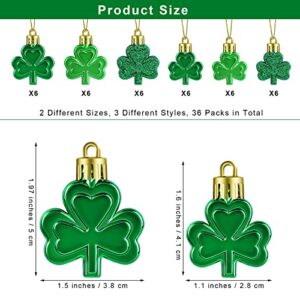 Fovths 36 Pieces 2 Sizes St Patrick's Day Shamrocks Ornament Set 3 Styles Green Good Luck Clover Hanging Bauble for Tree, Table, Party Hanging Decorations