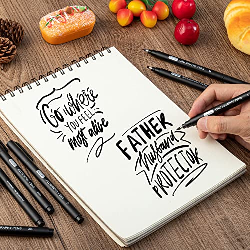 Brusarth Calligraphy Pens,Hand Lettering Pens, Calligraphy Brush Pen set for Beginners Writing, Sketching, Scrapbooking, Journaling, Soft and Fine Tip, Black Ink Drawing Pen Set, 8 Size