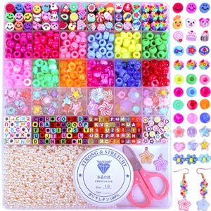 montosun bead bracelet making kit pony beads polymer clay beads for bracelets making charms beads flower smiley letter beads for jewelry making diy art and crafts gifts for girls age 4 5 6 7 8 9 10-12