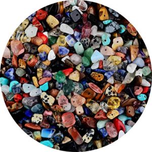 natural chip stone beads multicolor 5-8mm about 400 pieces irregular gemstones healing crystal loose rocks bead hole drilled diy for bracelet jewelry making crafting (5-8mm, multicolor)