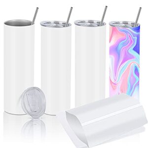 30 oz sublimation skinny tumbler set, stainless steel straight skinny travel tumbler bulk with sublimation shrink wrap films, birthday diy gift for women friends sisters, 4 pack, white