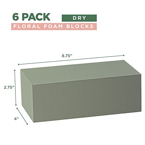 Pack of 6 Dry Floral Foam Blocks for Artificial Flower Arrangements, Styrofoam for Artificial Flowers & Crafts Supplies - with Craft Foam Block Cutting Knife, Styrofoam Blocks - 8.75"L x 4"W x 2.75"H