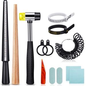 11 pieces us uk ring mandrel set, size 1-13 with half size ring sizer gauge ring mandrel jewelry hammer ring sizer adjuster polishing cloth polishing stick polished agate knife measuring tool (black)