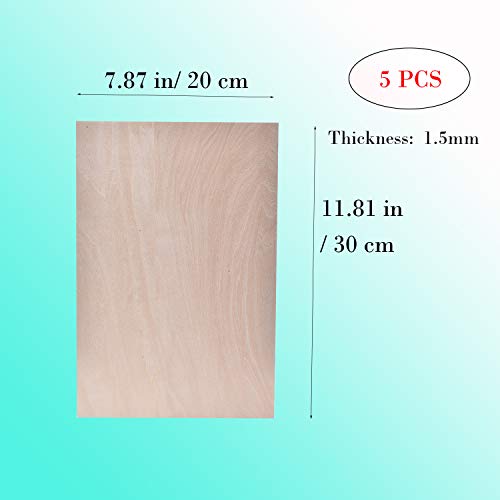 5PCS Basswood Sheets 1/16 ×12×8 Inch,Unfinished Plywood Craft Basswood Sheet for Cricut Maker