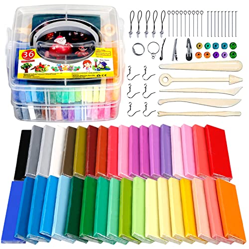 CiaraQ Polymer Clay Starter Kit-36 Colors, Modeling Clay for Kids&Beginners, Oven Baked Model Clay, Safe & Non-Toxic, Non-Sticky, with Sculpting Tools, Ideal Gift for Children&Artists