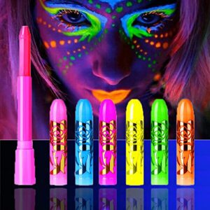 glow in the black light face & body paint, uv neon glow fluorescent face paint crayons for halloween club makeup xmas glow party