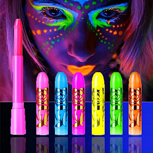 Glow in The Black Light Face & Body Paint, UV Neon Glow Fluorescent Face Paint Crayons for Halloween Club Makeup Xmas Glow Party