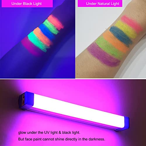 Glow in The Black Light Face & Body Paint, UV Neon Glow Fluorescent Face Paint Crayons for Halloween Club Makeup Xmas Glow Party